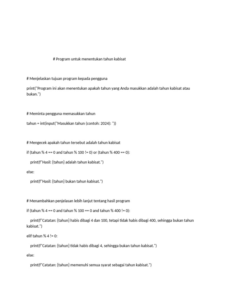 Program untuk menentukan tahun kabisat | PDF