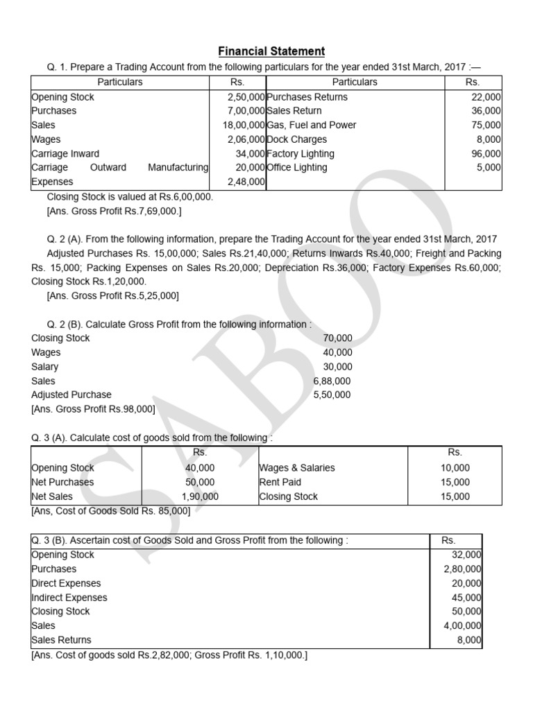 Financial Statement 1 Set A | PDF | Cost Of Goods Sold | Expense