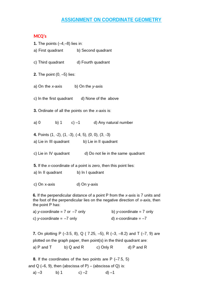 Coordinate Geometry Assignment | PDF | Cartesian Coordinate System ...
