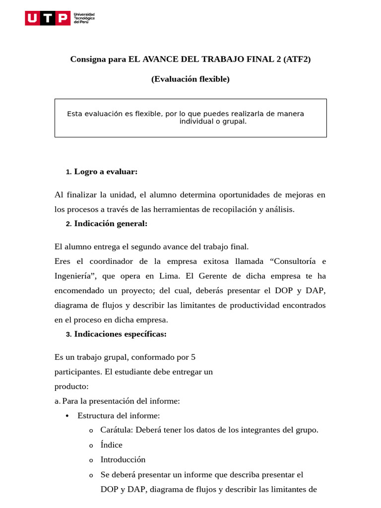 ? (AC - 08) Semana 08 - AVANCE DEL TRABAJO FINAL 2 (ATF2) - PROCESOS PARA INGENIERIA | PDF