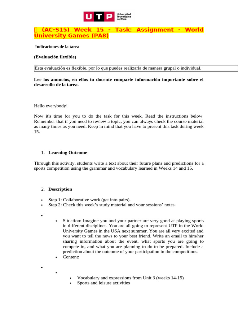 ? (AC-S08) Week 08 - Task Assignment - World University Games (PA8) - INGLES 3 | PDF | Refresco ...