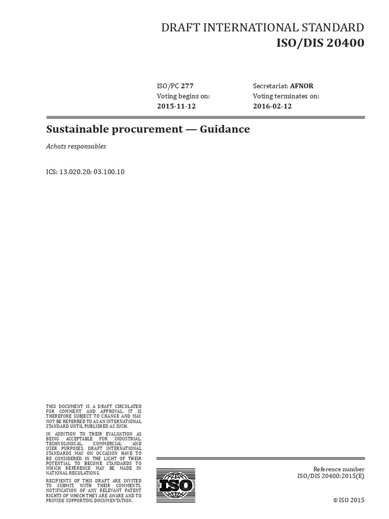 E Iso Dis 20400 | PDF | Sustainability | Supply Chain