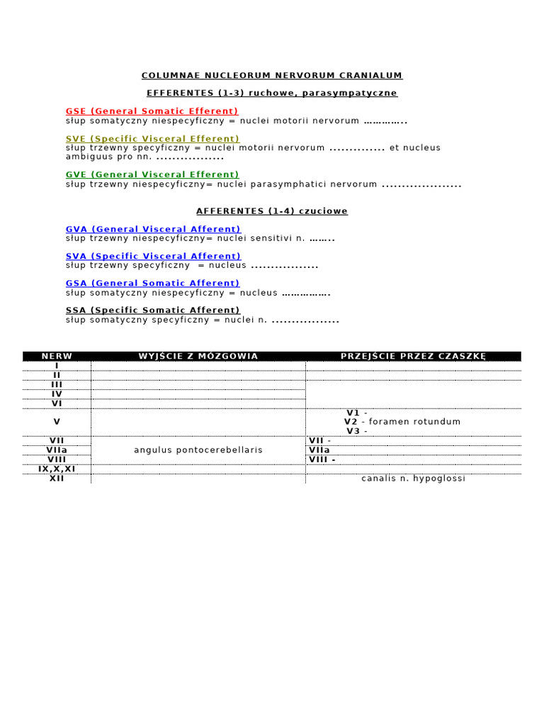 COLUMNAE NUCLEORUM NERVORUM CRANIALUM Wejsciowka | PDF