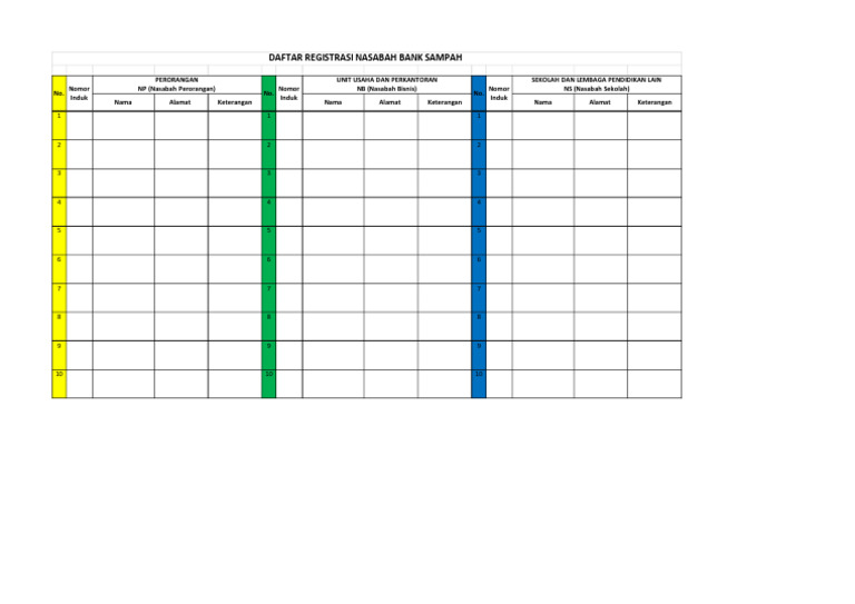 Contoh Buku Register Nasabah Bank Sampah | PDF