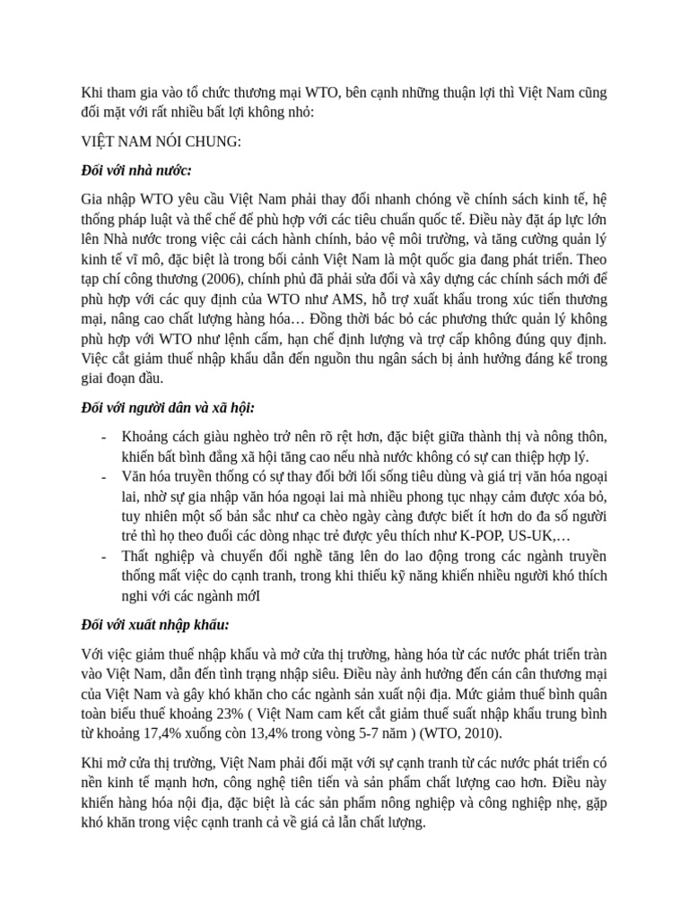 Bất Lợi Vn Tham Gia Wto | PDF