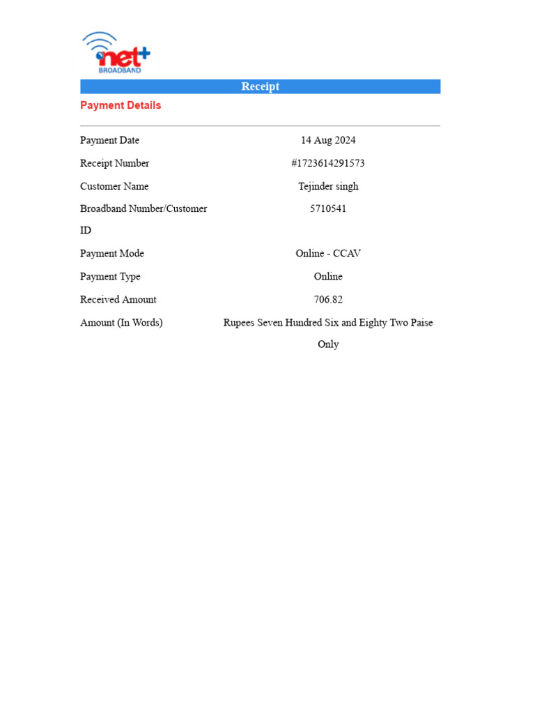Online Payment Receipt for Tejinder Singh | PDF