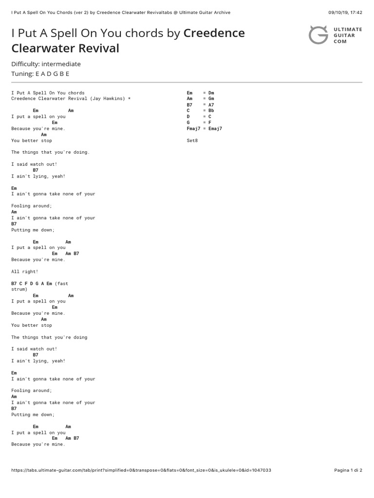 I Put A Spell On You Chords (Ver 2) by Creedence Clearwater Revivaltabs ...