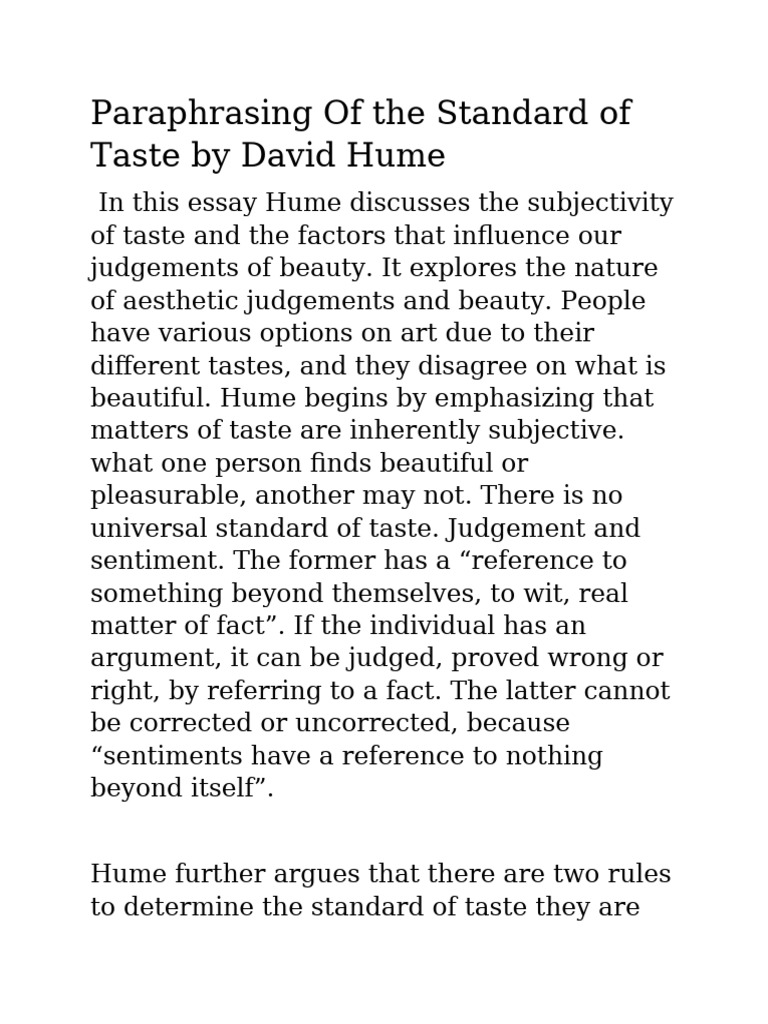 Hume's Subjective Standard of Taste | PDF