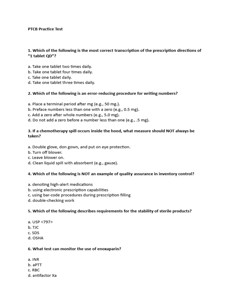 PTCB 1 Extra Practice Test | PDF | Pharmacy | Prescription Drugs