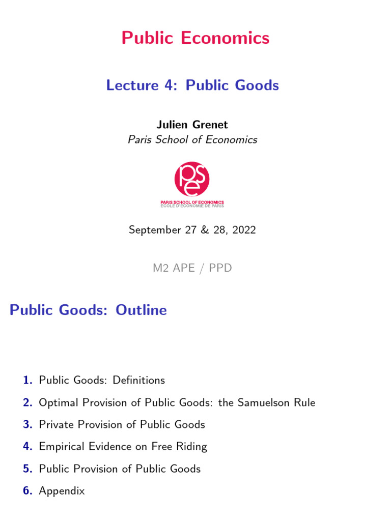 PubEcon Lecture 04 Public Goods Handout | PDF | Economic Surplus ...