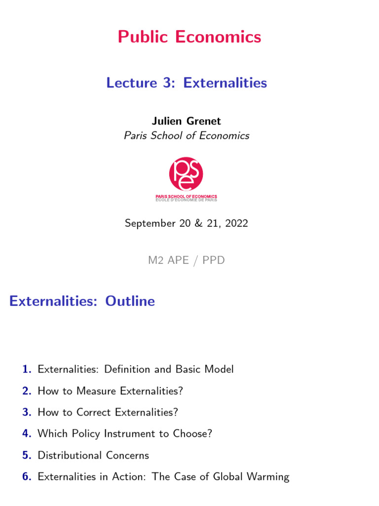 PubEcon Lecture 03 Externalities Handout | PDF | Externality | Political Economy