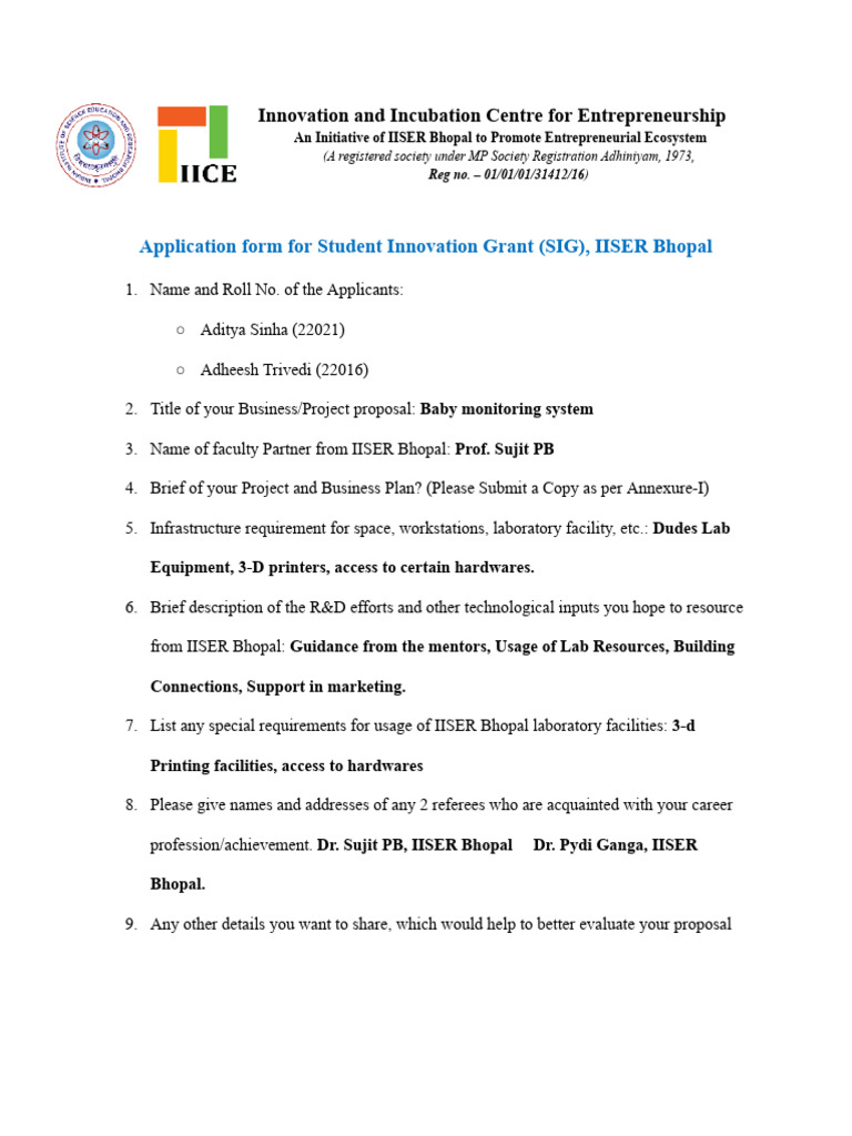Application - Form - Student Innovation Grant | PDF