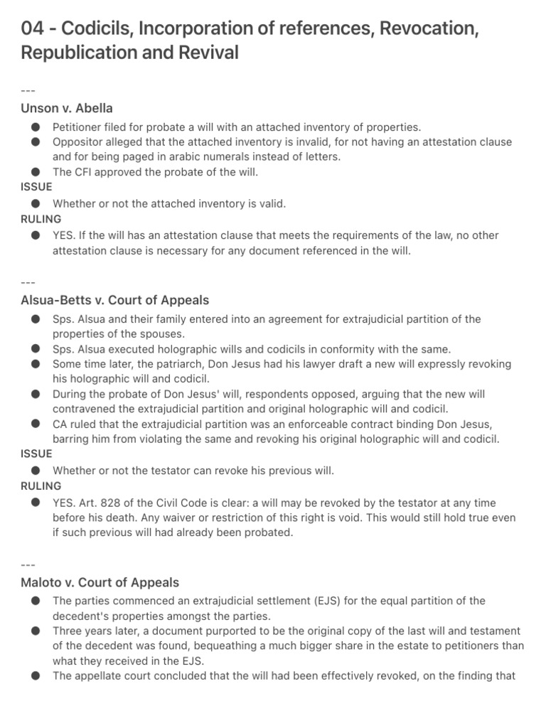 04 - Codicils, Incorporation of references, Revocation, Republication ...