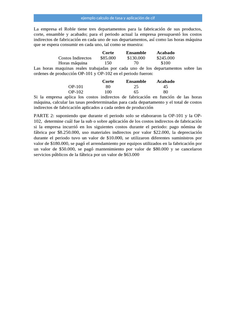 Ejemplo Aplicacion de Cif | PDF