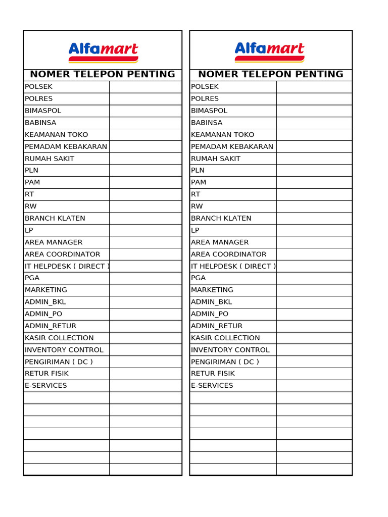 Daftar No Telp Penting | PDF