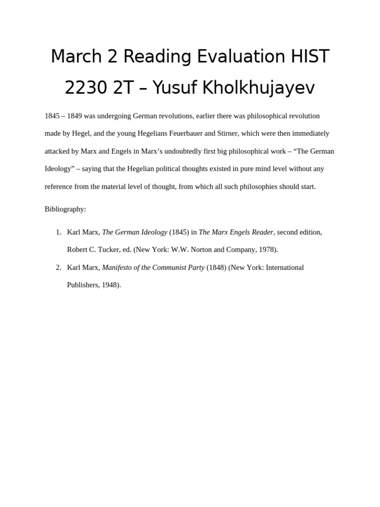 March 2 Reading Evaluation HIST 2230 2T | PDF