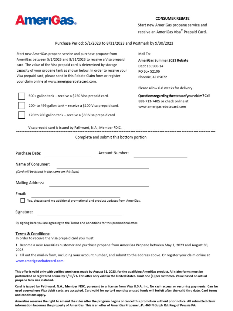 AmeriGas Summer 2023 Rebate Offer | PDF | Debit Card | Visa Inc.