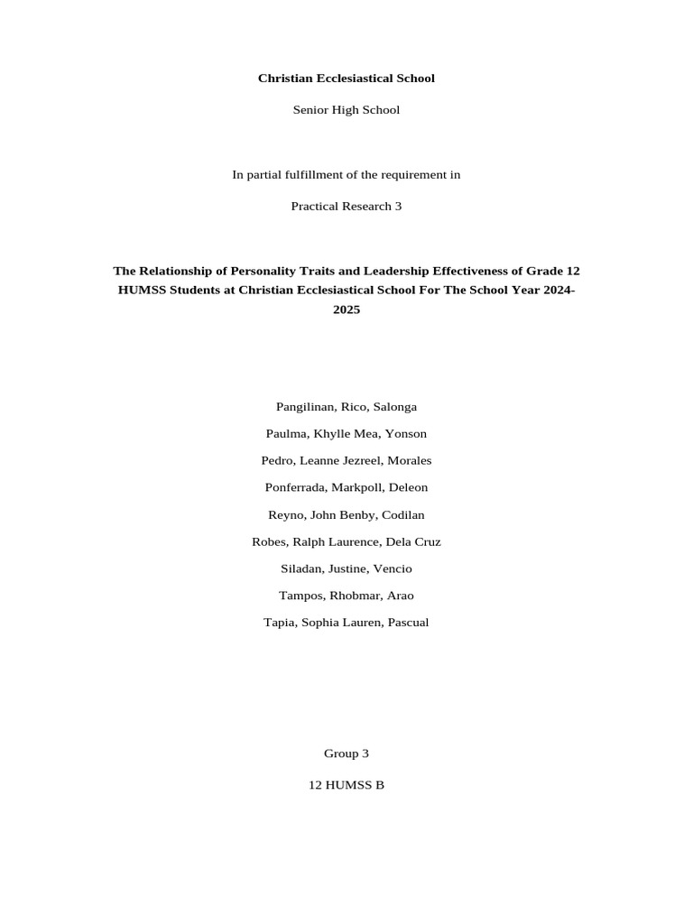 Personality Traits and Leadership in HUMSS | PDF | Leadership | Statistics