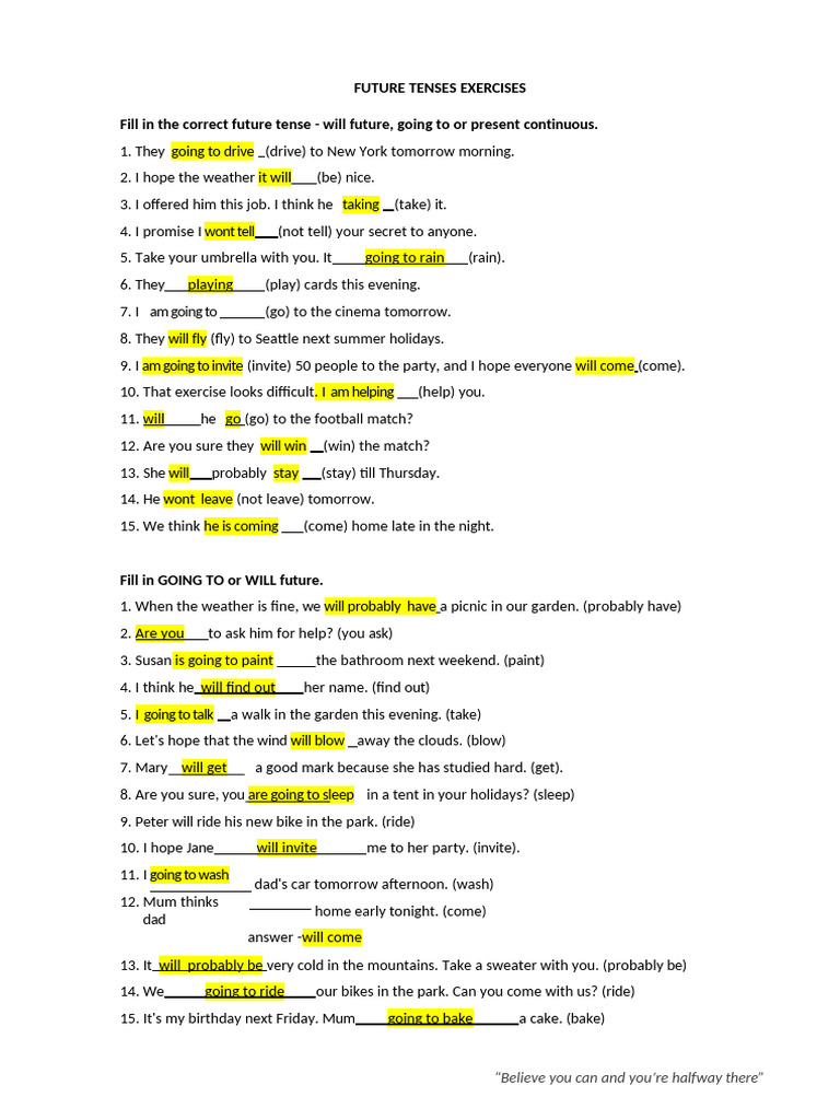 Future Forms Exercises (1) | PDF