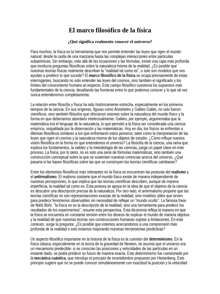 El Marco Filosófico de La Física | PDF | Física | Realidad