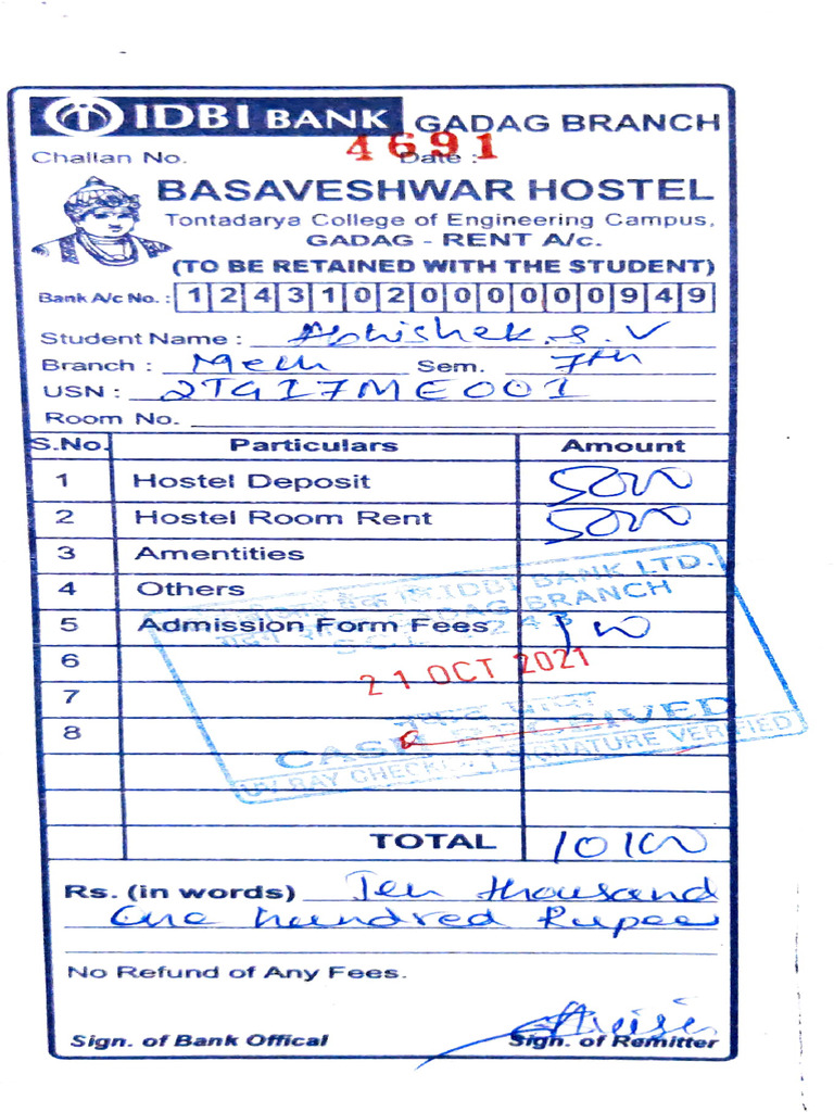 Hostel Fee | PDF