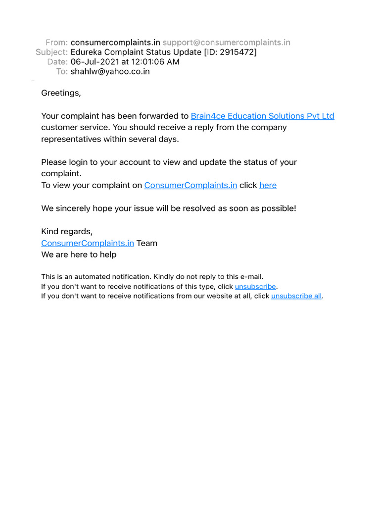 Complaint Status Notification | PDF
