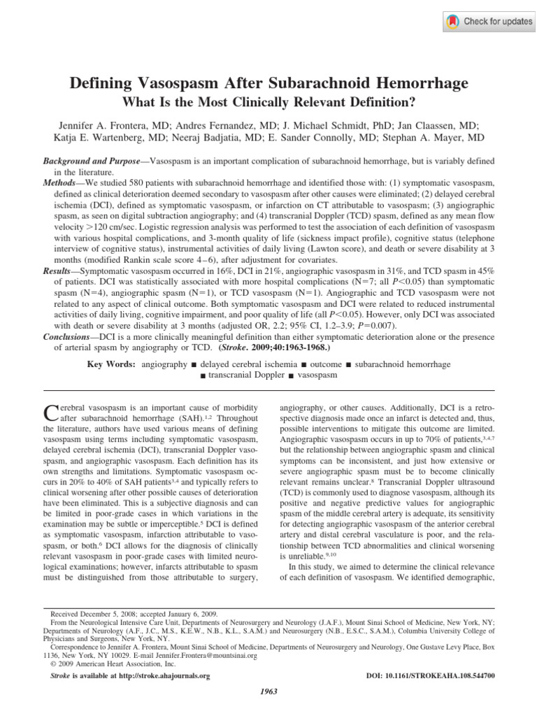 Defining Vasospasm in SAH Patients | PDF | Angiography | Clinical Medicine
