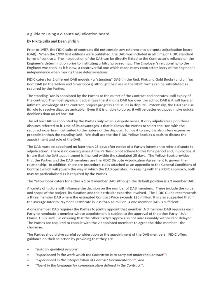 A Guide To Using A Dispute Adjudication Board - ENS | PDF ...