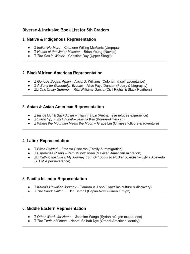 Inclusive Book List for 5th Graders | PDF
