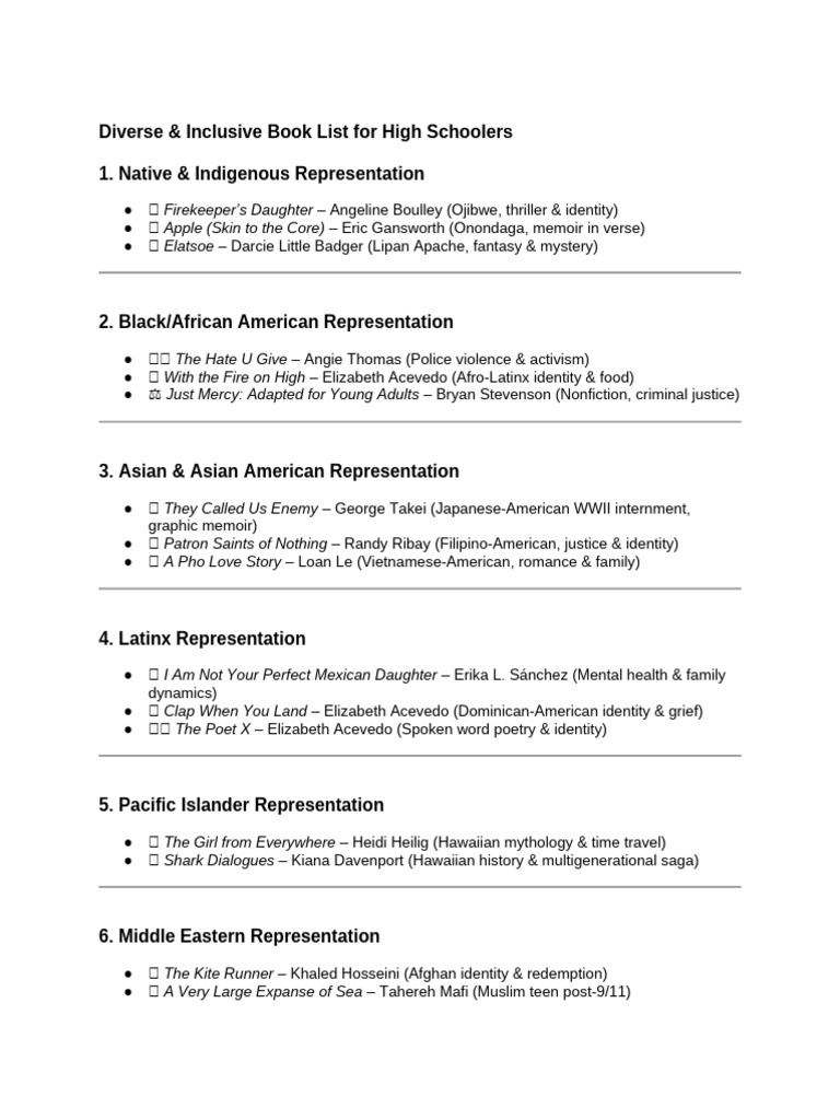 Diverse & Inclusive Book List For High Schoolers | PDF