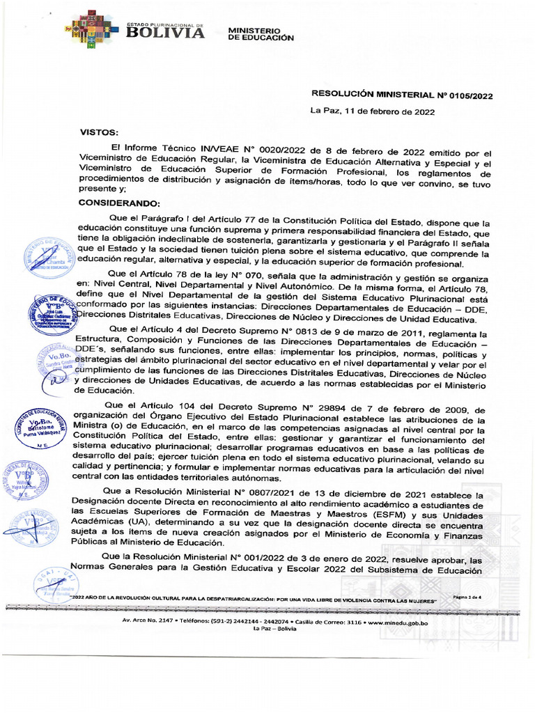 RESOLUCION MINISTERIAL 105 de 2022 Asignación de Ítems de Nueva Creación 2022 | PDF