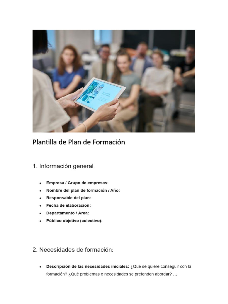 Plantilla Plan de Formacion | PDF | Evaluación | Gestión de recursos humanos