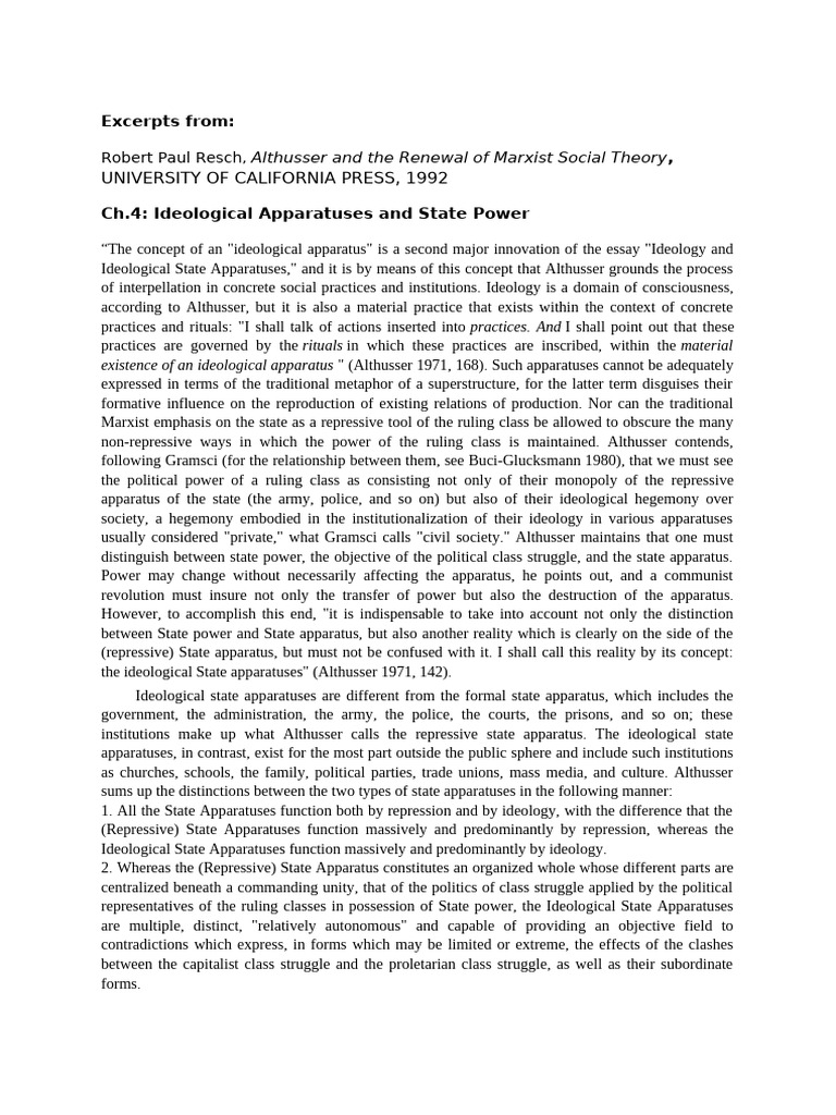 Robert P Resch - Althusser | PDF | Ideologies | Louis Althusser