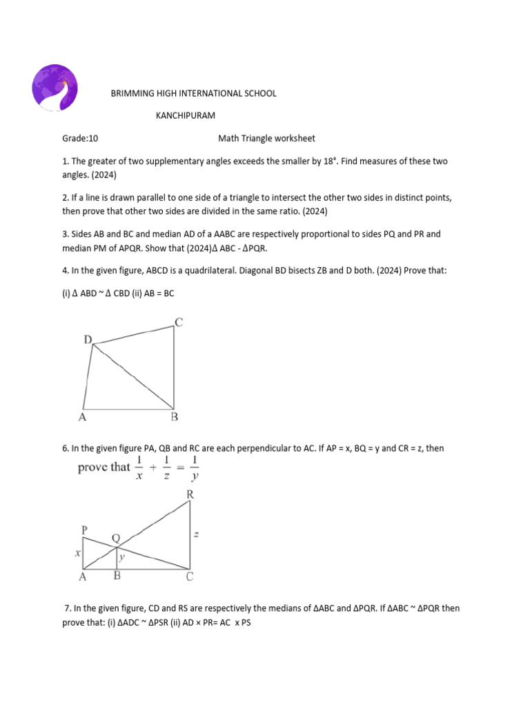 Grade 10 Math Triangle Worksheet | PDF | Geometric Shapes | Euclidean ...