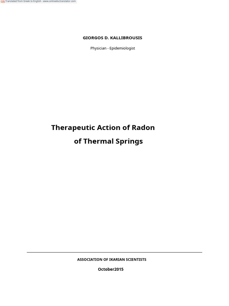 Therapeutic Action of Radon of Thermal Springs | PDF | Ionizing ...