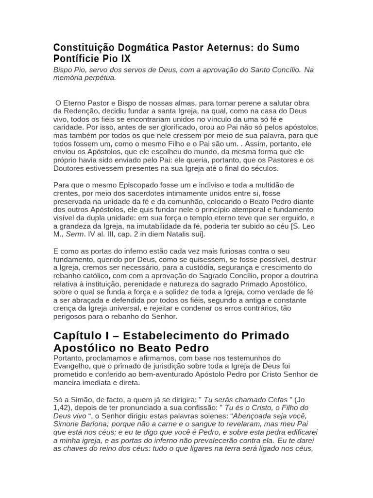 Primado Apostólico na Constituição Pastor Aeternus | PDF | São Pedro | Papa
