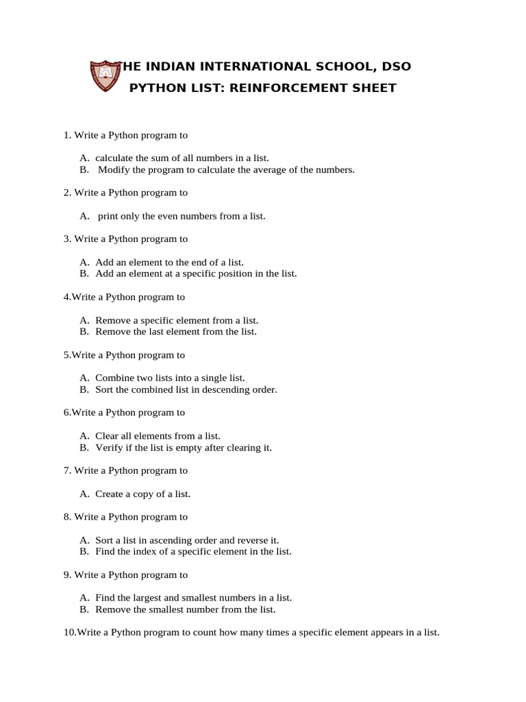 Python List Reinforcement | PDF