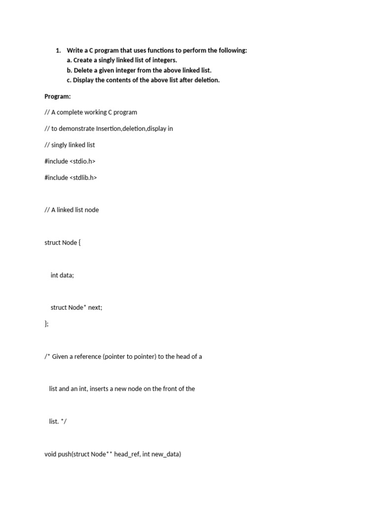 C Program for Linked List Operations | PDF