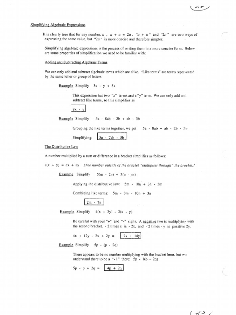 Add Sub Mult Div Variables Instructions | PDF
