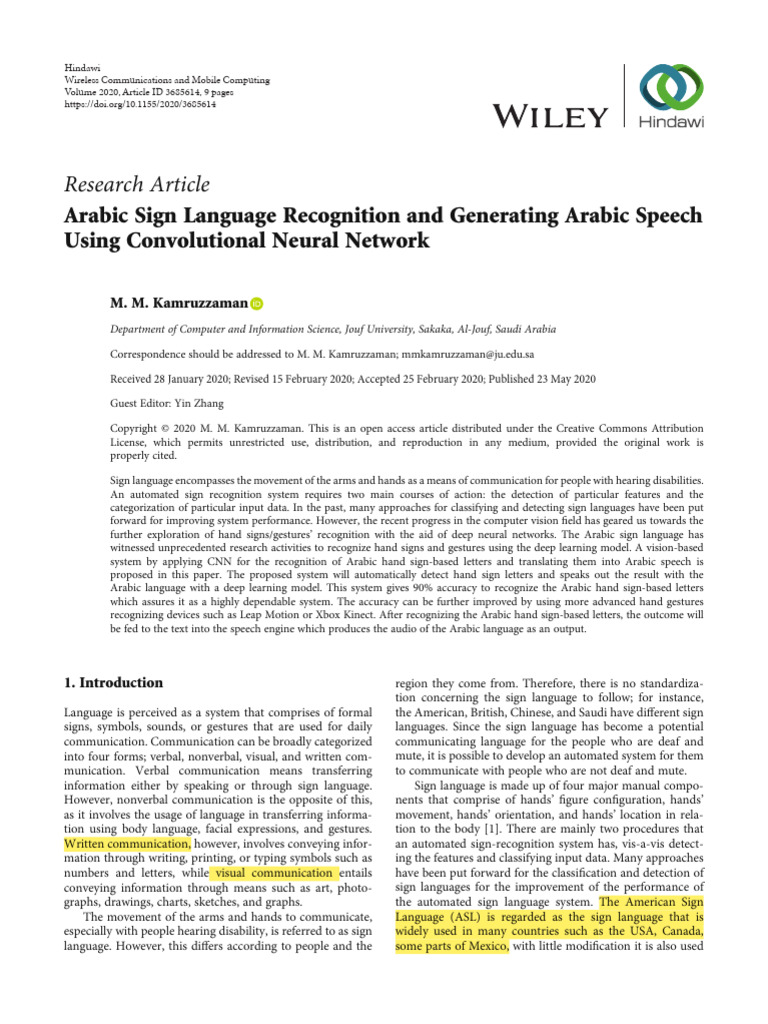 Arabic Sign Language Recognition and Generating Arabic Speech | PDF ...