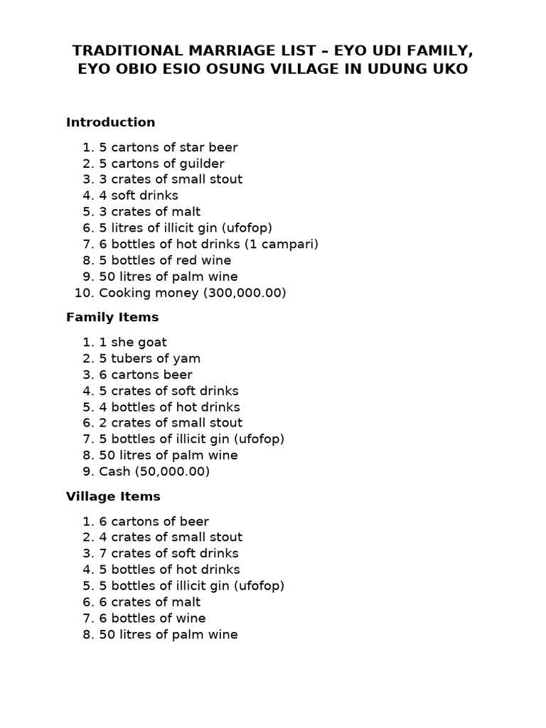 Traditional Marriage List | PDF