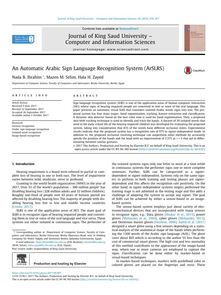 An Automatic Arabic Sign Language Recognition System (ArSLRS) | PDF ...