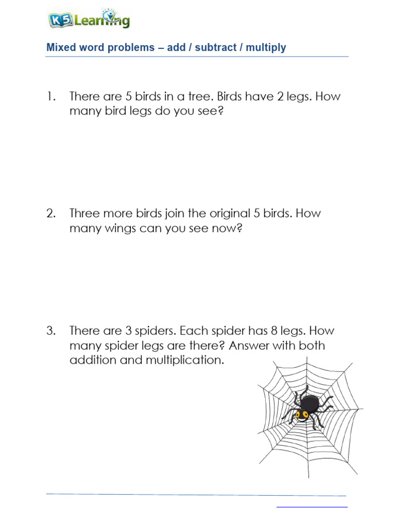 Grade 2 Mixed Word Problems Worksheet | PDF
