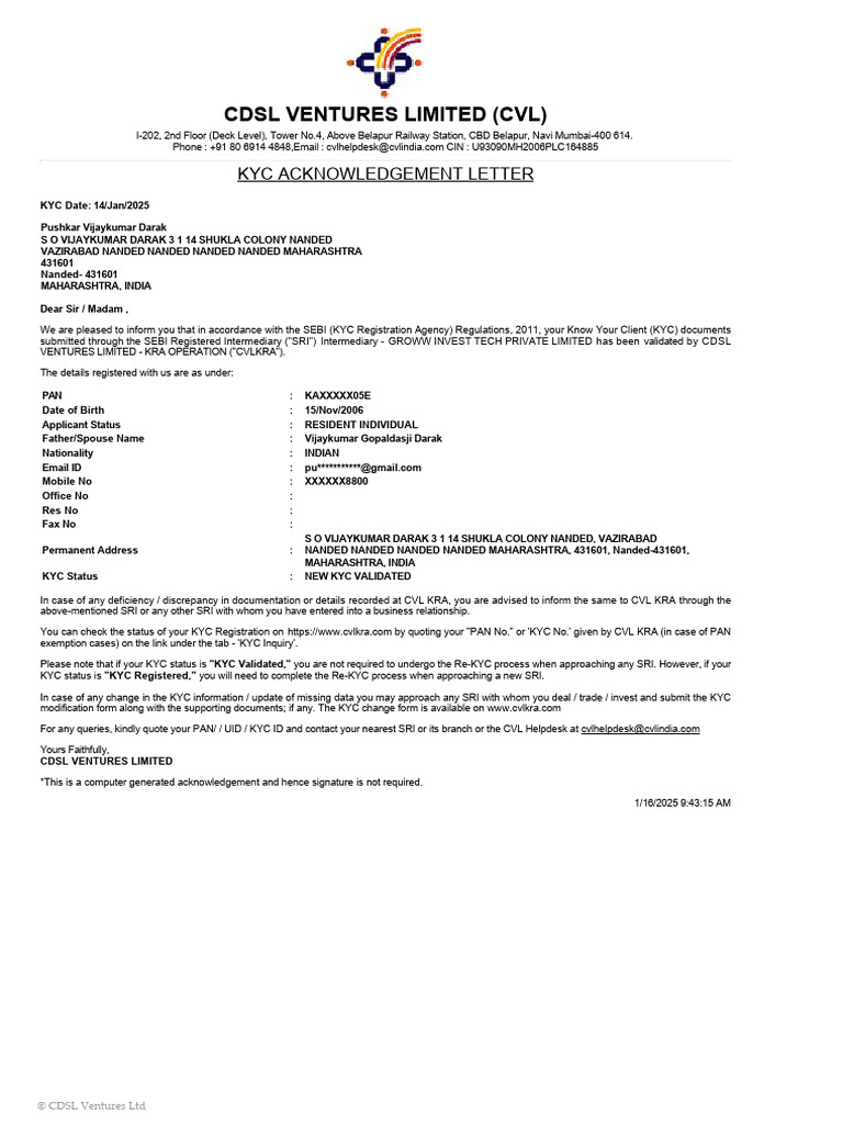 KYC Validation Confirmation | PDF