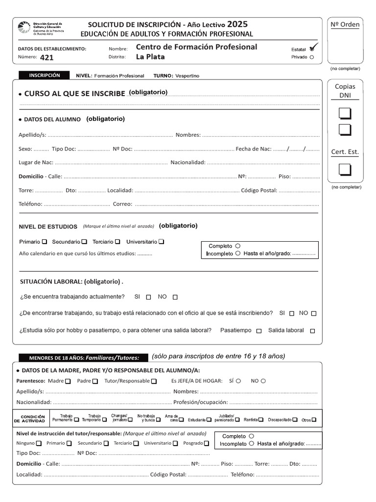 Formulario Inscripción CFP 2025 | PDF