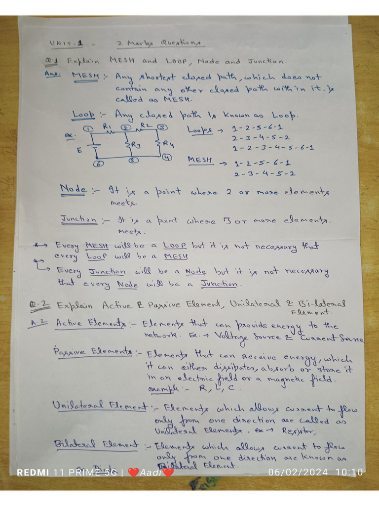 Unit 1 PUT 2 Marks Question Answer | PDF