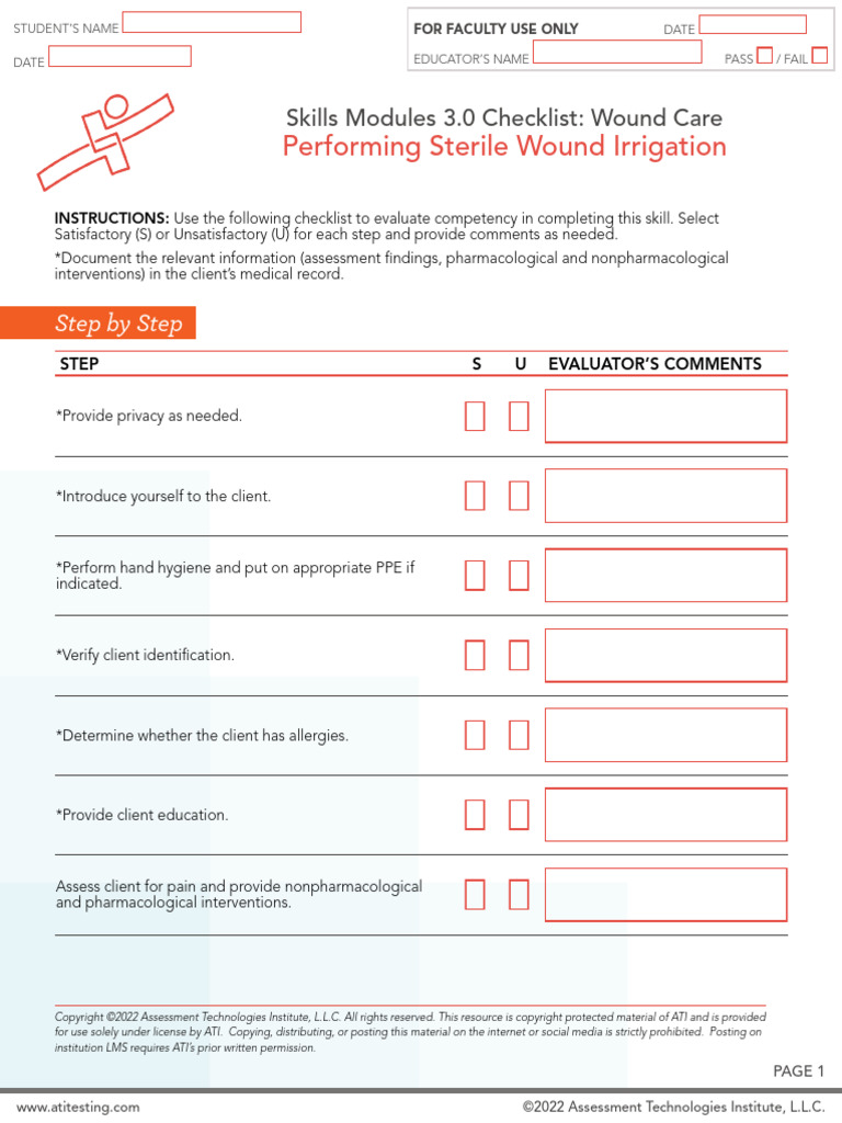Skills Checklist WoundCare Sterile | PDF | Wound | Medicine