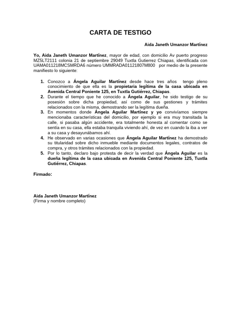 Carta de Testigo | PDF