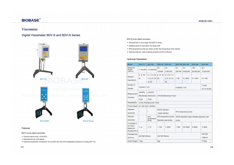 347-348 BDV-S and BDV-N Series Digital Viscometers | PDF