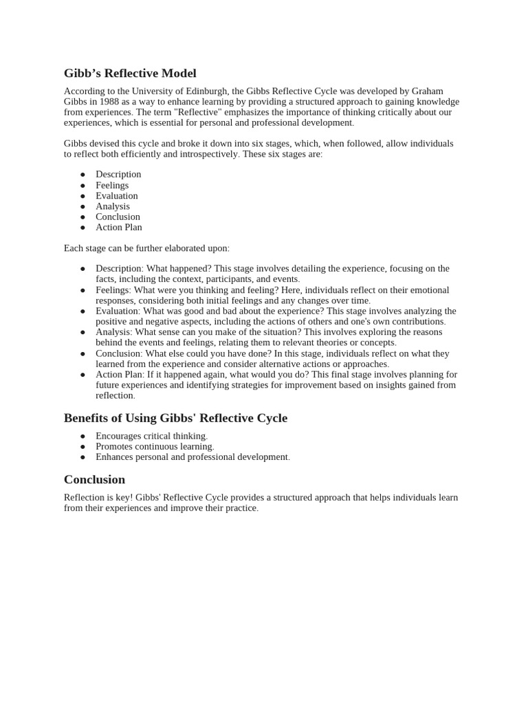 Understanding Gibbs' Reflective Cycle | PDF